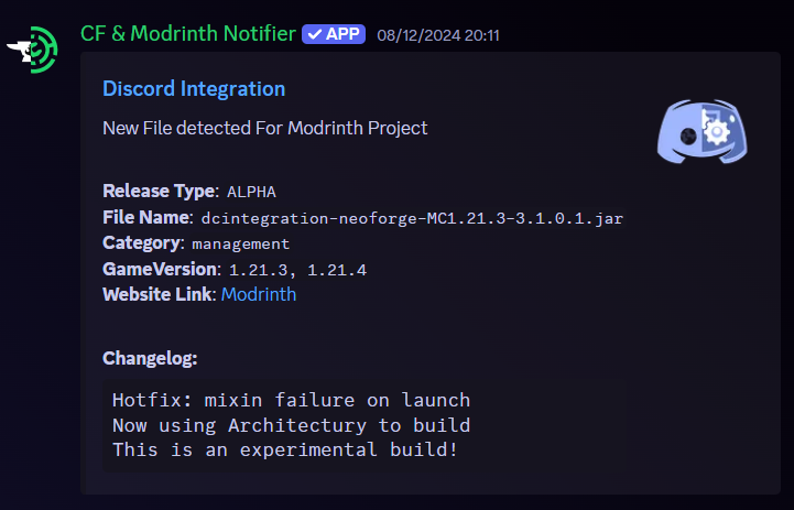 CF & Modrinth Notifier | Discord App Directory